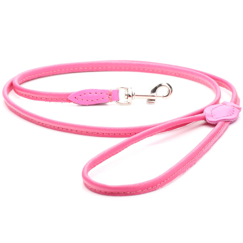 Pink Rolled Leather Dog Lead