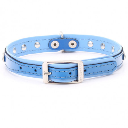 Diamante Baby Blue Leather Puppy Collar