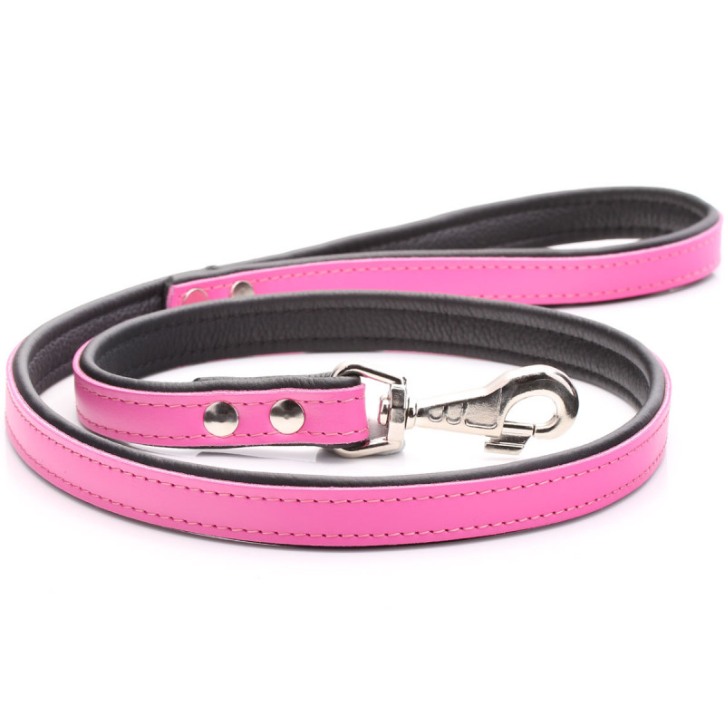 Pink Personalised Leather Dog Lead