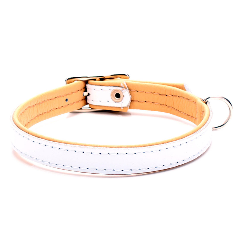 White & Beige Leather Dog Collar - Personalised with Name