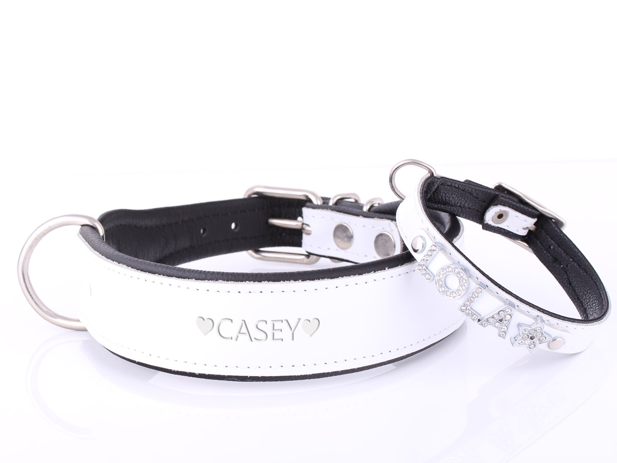 White Personalised Leather Dog Collar with Soft Padding