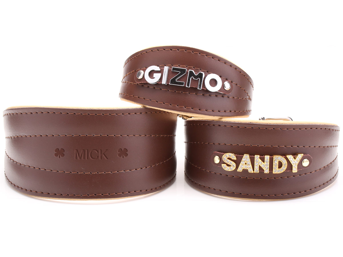Brown & Beige Padded Leather Greyhound, Lurcher & Whippet Collar UK ...