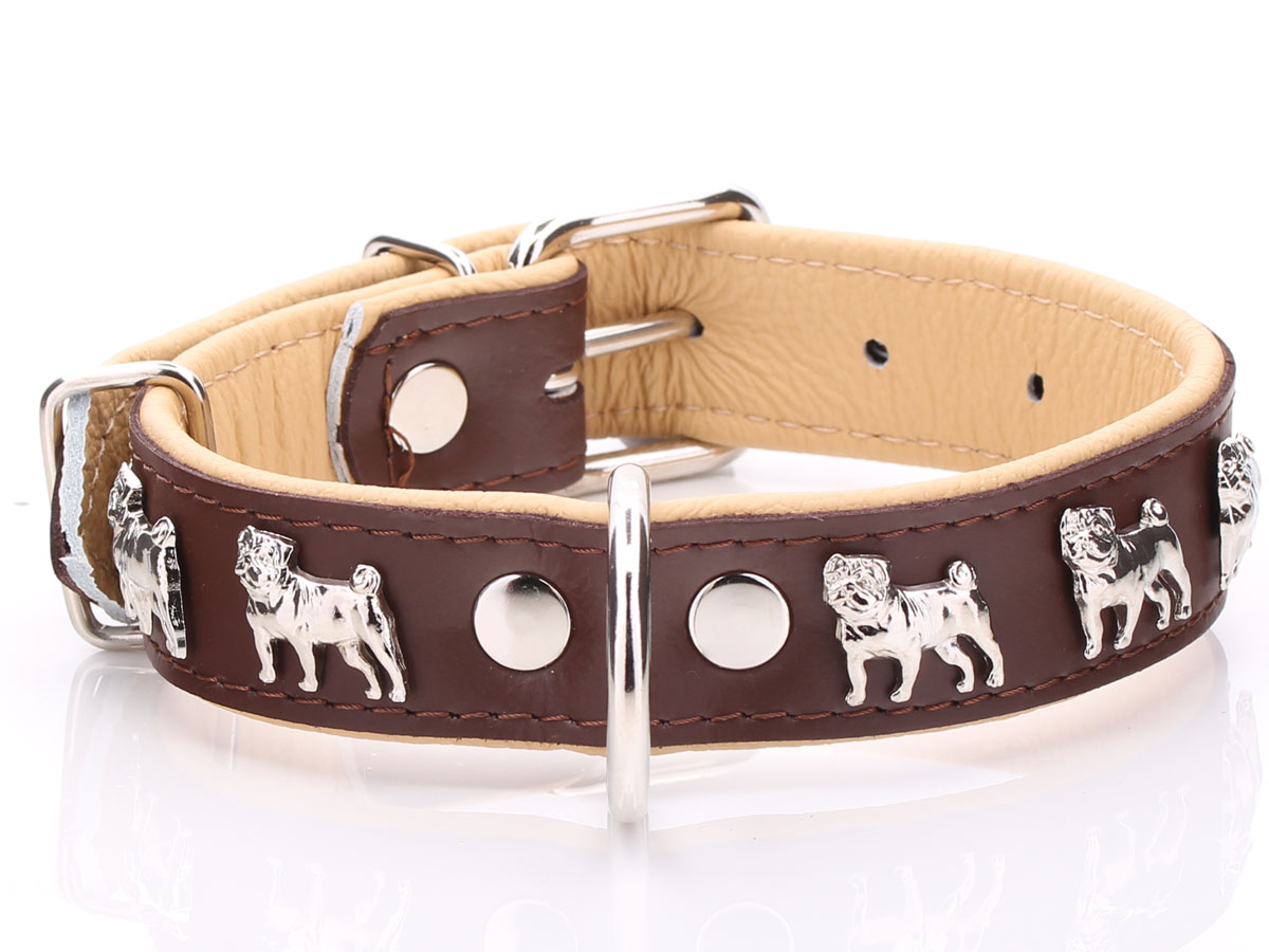 Brown & Beige Pug Collars with Soft Leather Padding